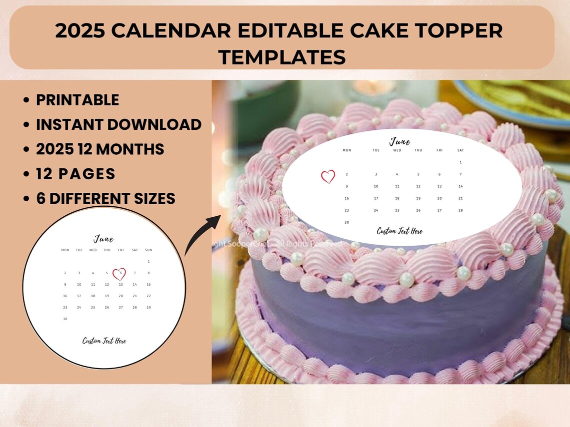 2025 Calendar Cake Topper Template: Burn Away Birthday (digital ...