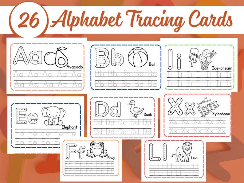 Tarjetas de trazo del alfabeto, letras del alfabeto, 26 tarjetas de ...