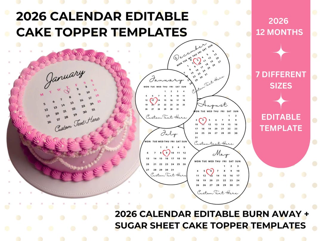 2026 Burn Away Cake Topper Calendar Template, Canva Editable (digital ...