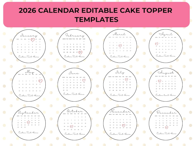 2026 Burn Away Cake Topper Calendar Template, Canva Editable (digital ...