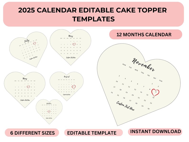 2025 Heart Cake Topper Calendar Template: Burn Away Cake (canva ...