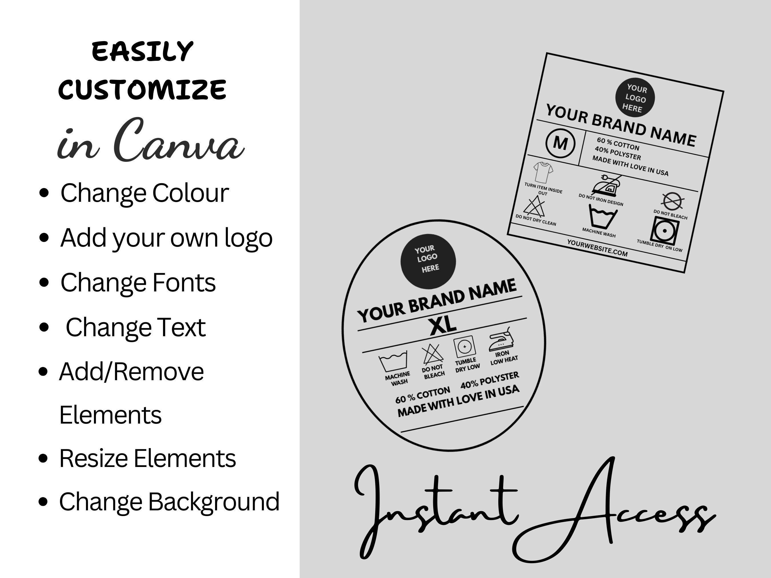 Editable Clothing Tag Bundle: DIY Garment Care, Canva Templates ...
