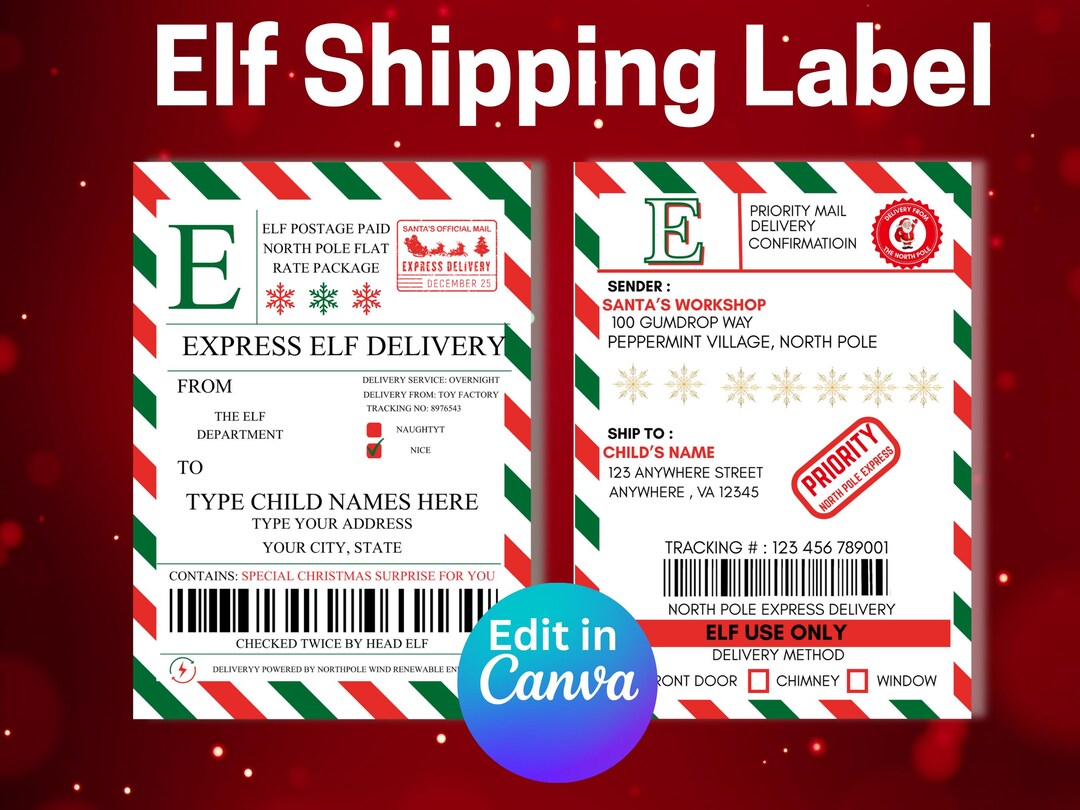 Editable Elf Shipping Label | Printable Christmas Elf Label | Editable ...