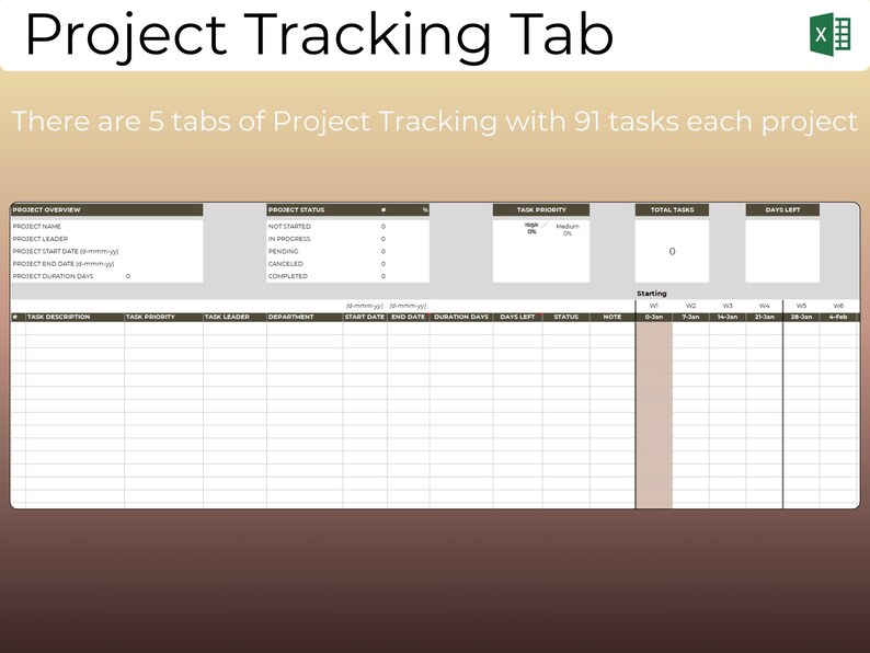 Project Tracker | Minimal Excel Template for 5 Projects (instant ...