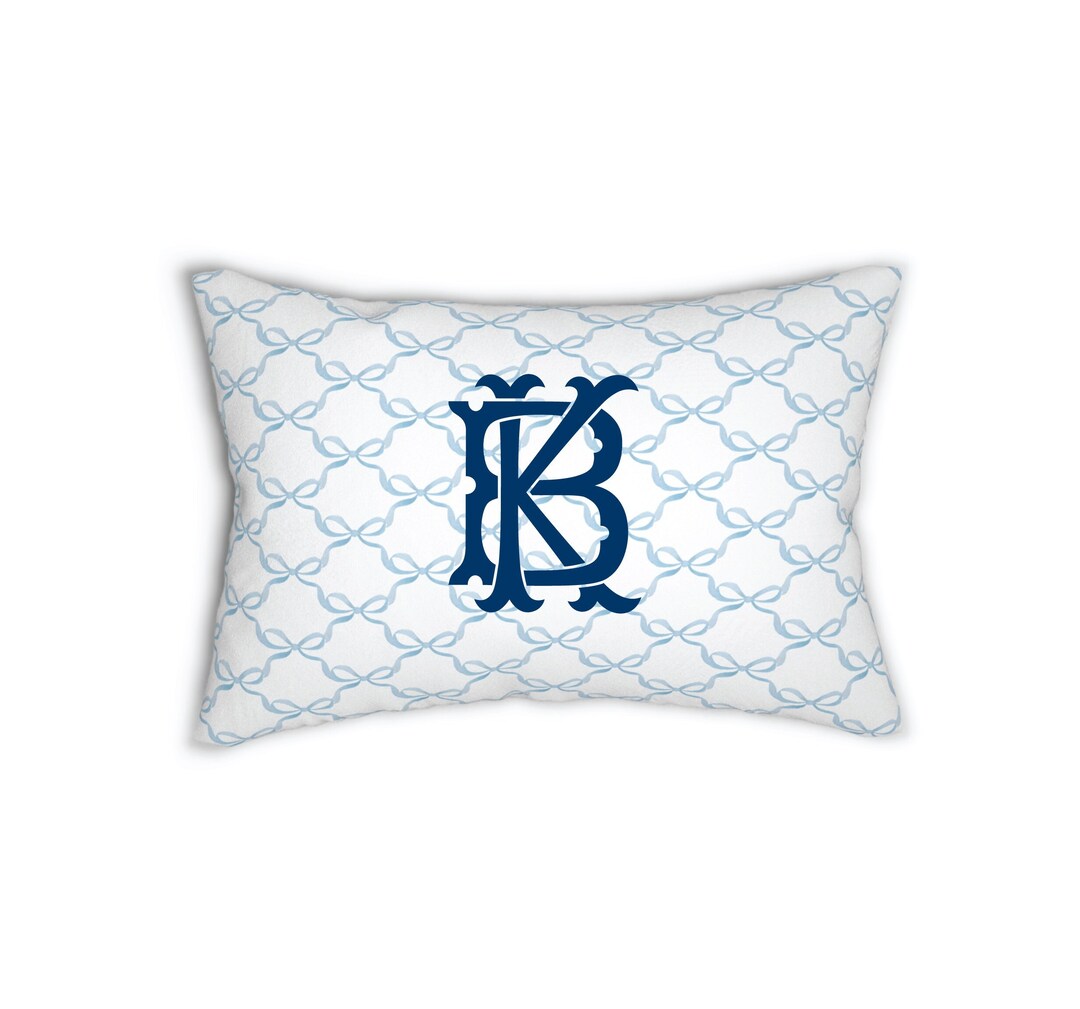 Personalized Preppy Bow Pillow Lumbar 14x20 With Insert French Blue ...