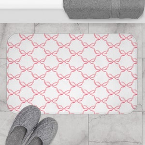 Preppy Watercolor Pink Bows Bath Mat Plush White, Available in Two ...