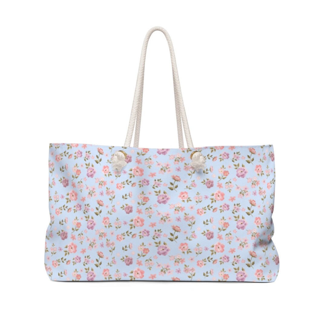 Preppy Ditsy Floral Soft Blue Boat Rope Tote Handle Bag Pool Beach Boat ...