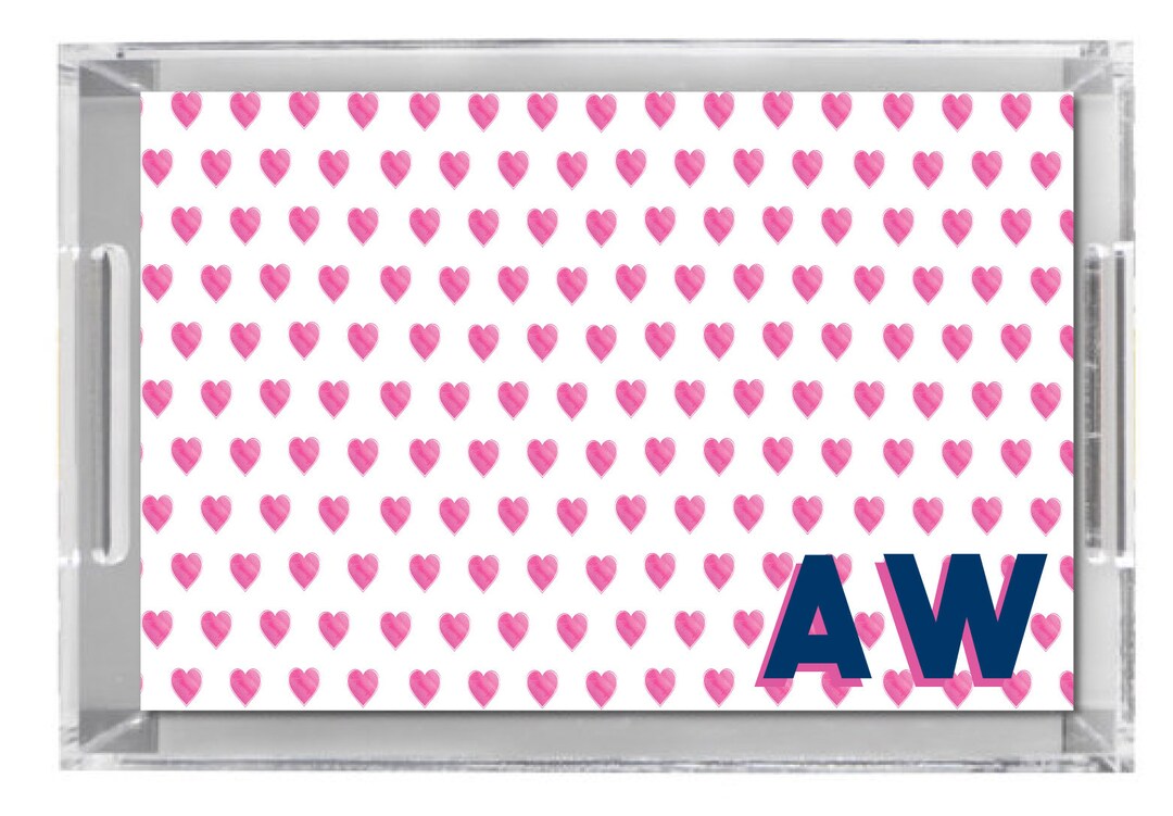 Lucite Acrylic Tray Preppy Watercolor Pink Hearts Pattern - Etsy
