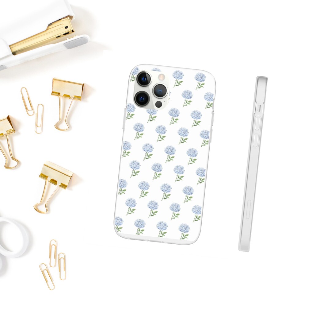 Flexible Phone Case Blue Hydrangea Pattern Preppy Phone 14 - Etsy