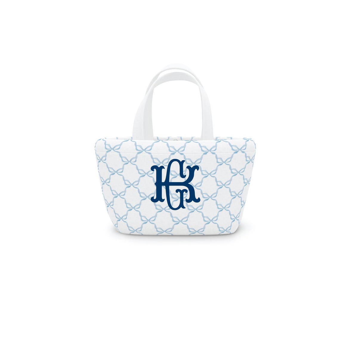 Preppy Insulated Lunch Bag: Light Blue Bows, Magnetic Closure, Made in ...
