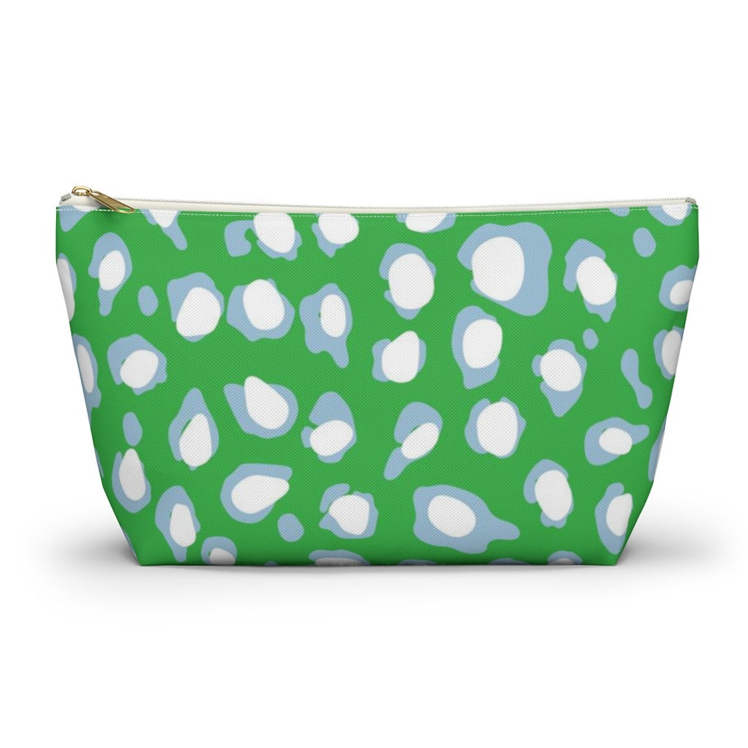 Preppy Leopard Spots Kelly Green French Blue - Accessory Zip Pouch ...