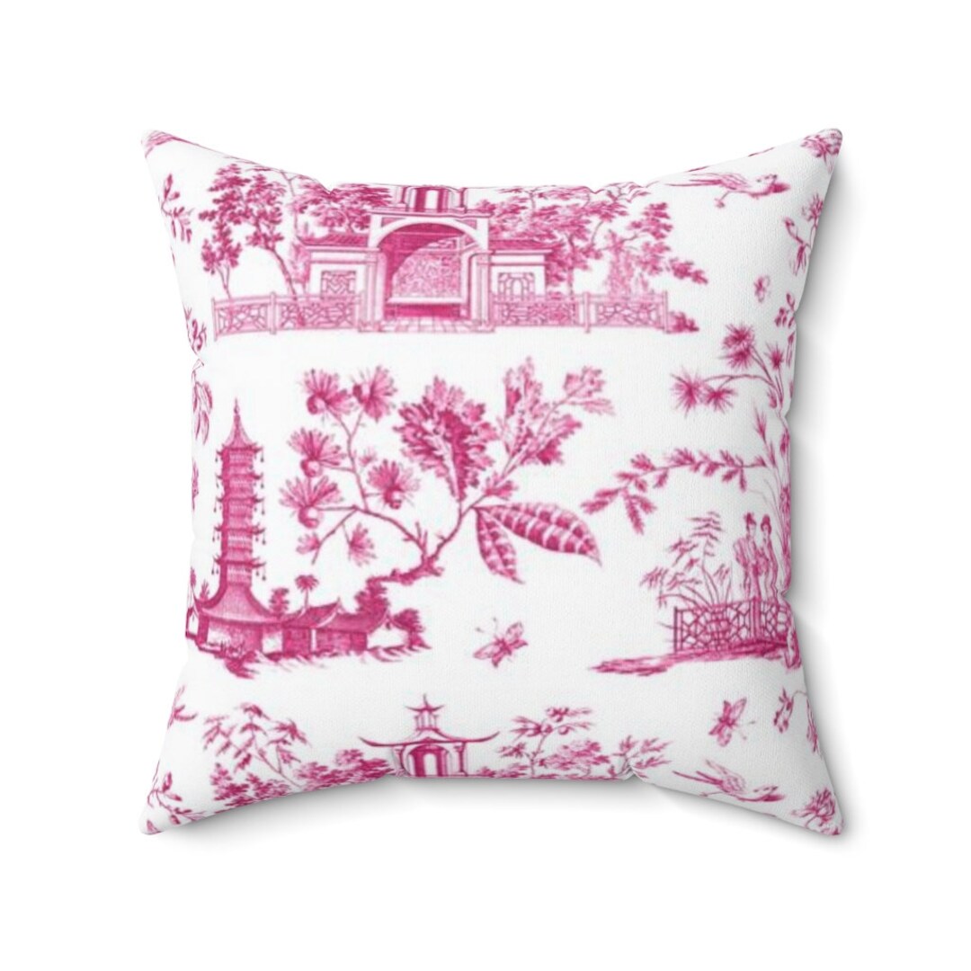 Pillow Cover, Hot Pink Toile Chinoiserie With Zip Closure - Cover Only ...