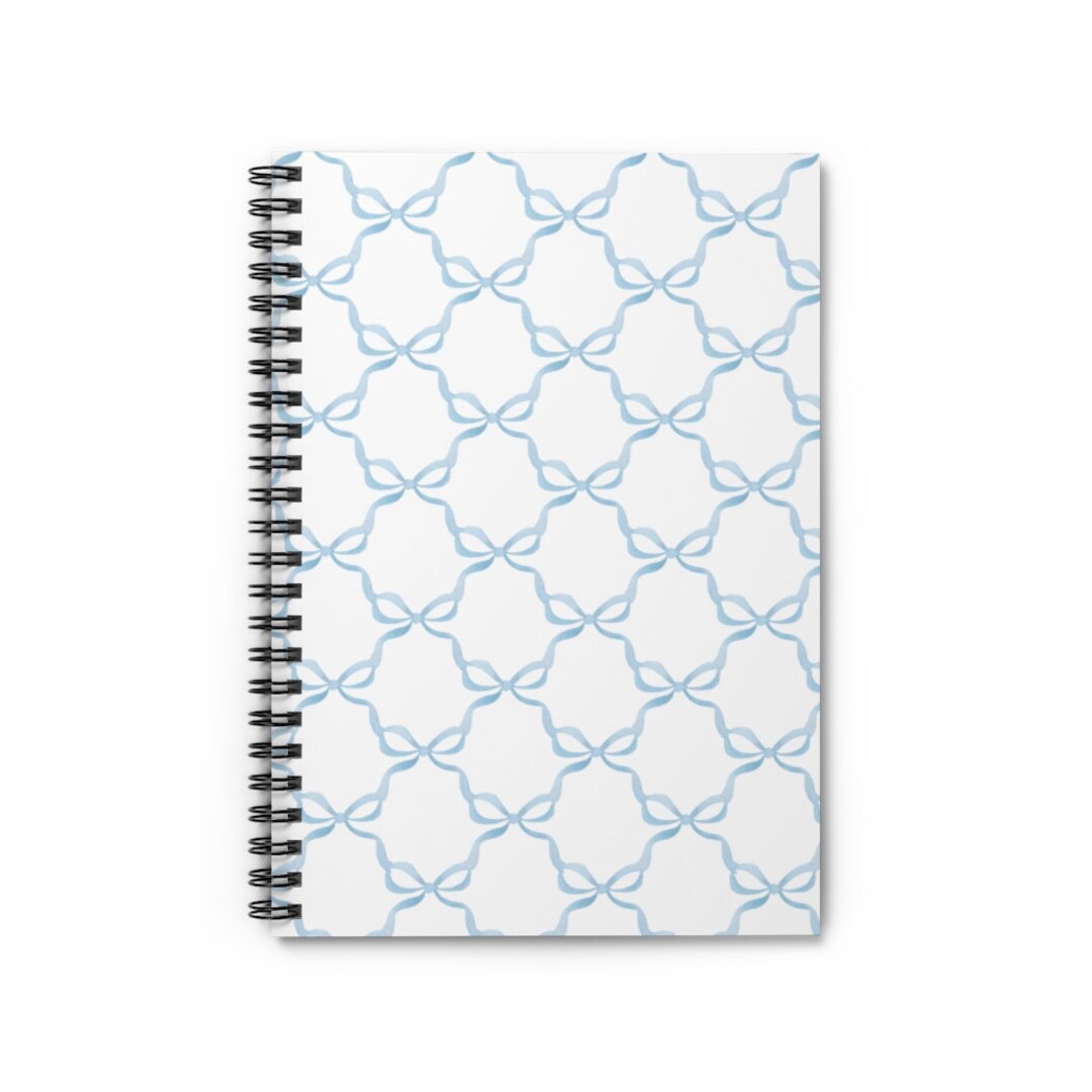 Spiral Notebook, Preppy Watercolor Bows in Blue, 118 Wide Ruled Pages ...