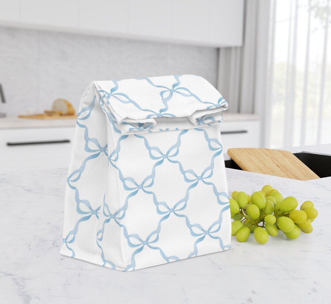 Preppy Blue Bows Watercolor Pattern, Lunch Bag Tote, Insulated ...