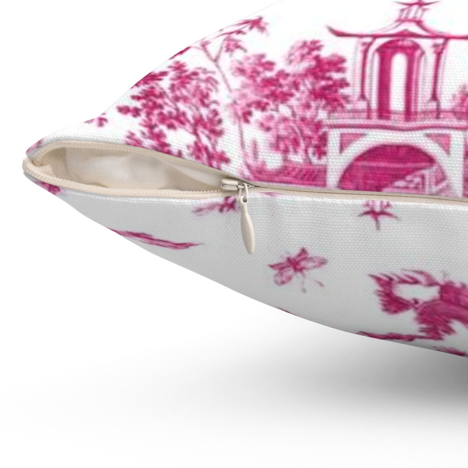 Pillow Cover, Hot Pink Toile Chinoiserie With Zip Closure - Cover Only ...