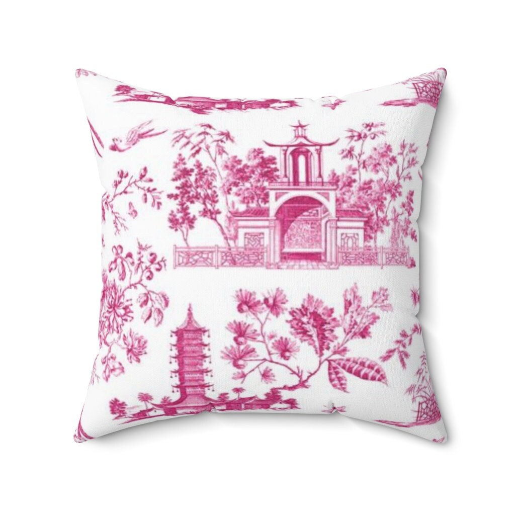 Pillow Cover, Hot Pink Toile Chinoiserie With Zip Closure - Cover Only ...