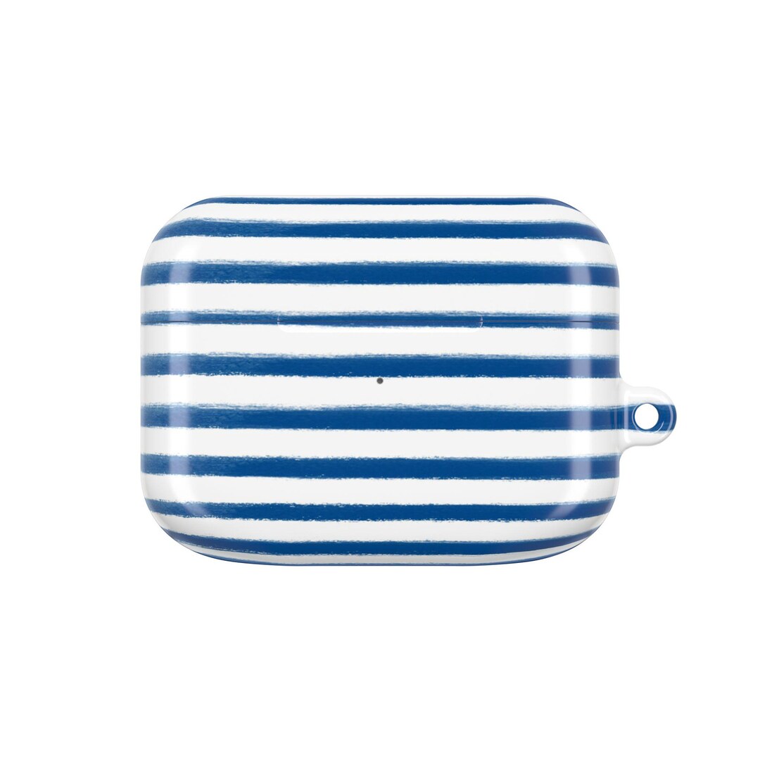 Preppy Navy and White Stripes Pattern AirPod Case, AirPod Pro Case, All ...
