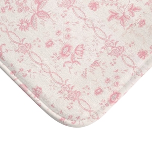 Bath Mat, Preppy Chinoiserie Toile Pink Bath Mat Plush White, Available ...