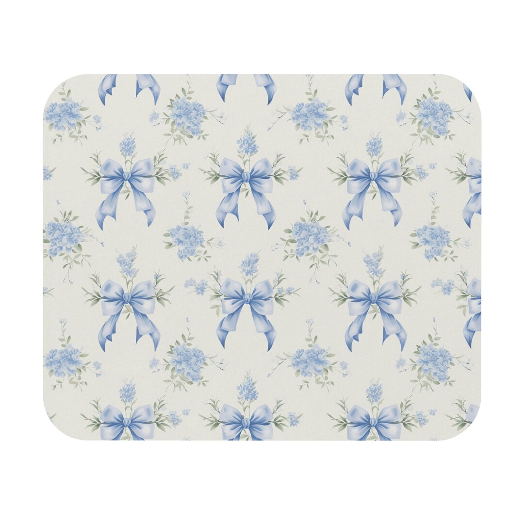 Mouse Pad Preppy Blue Bows and Floral Dorm Room Home Office School ...