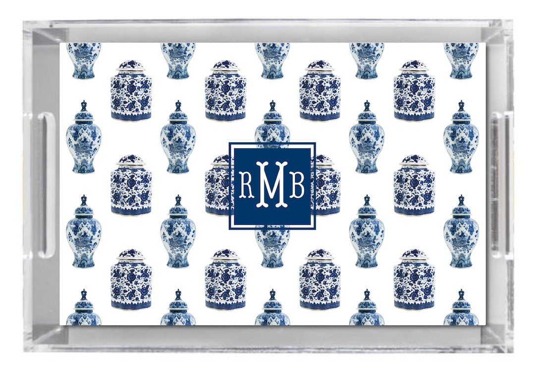 Lucite Acrylic Tray, Ginger Jar Toile Vase Blue and White Chinoiserie ...