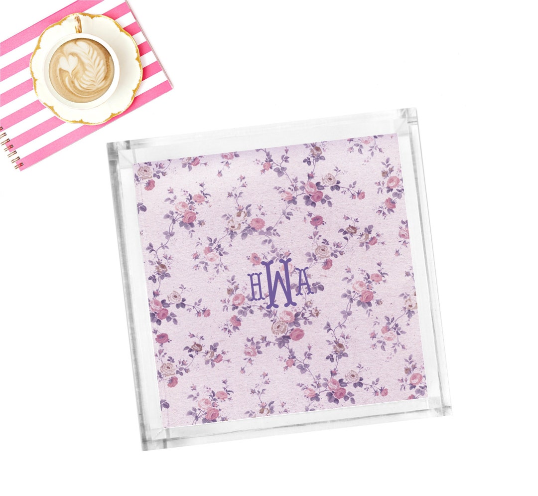 Lucite Acrylic Tray, Hostess Gift Toile Preppy Ditsy Floral Pattern W ...