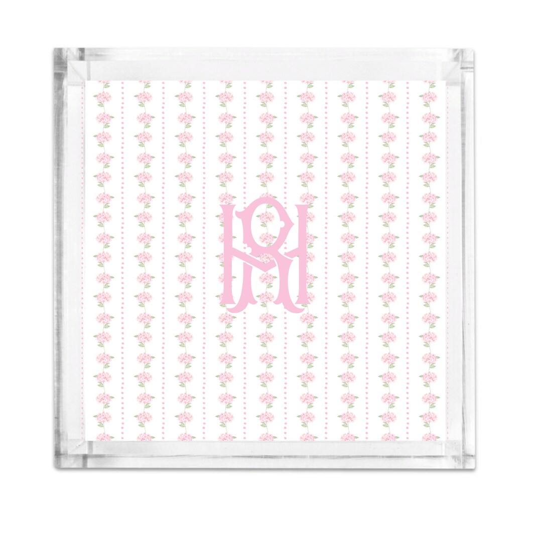 Lucite Acrylic Tray, Hostess Gift Toile Preppy Ditsy Pink Floral With W ...