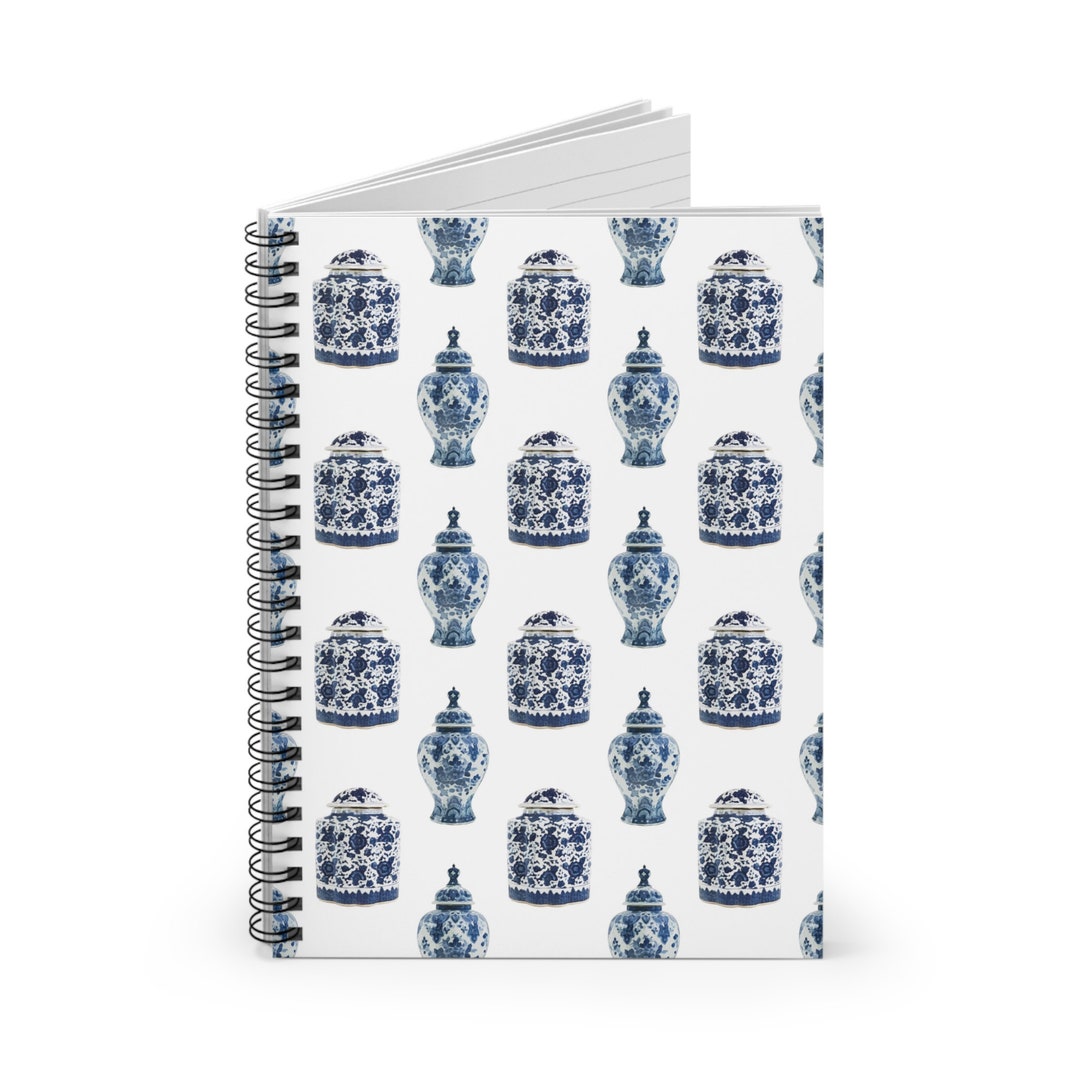 Spiral Notebook, Preppy Blue and White Vase, Chinoiserie Chic, 118 Wide ...
