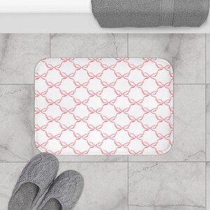 Preppy Watercolor Pink Bows Bath Mat Plush White, Available in Two ...