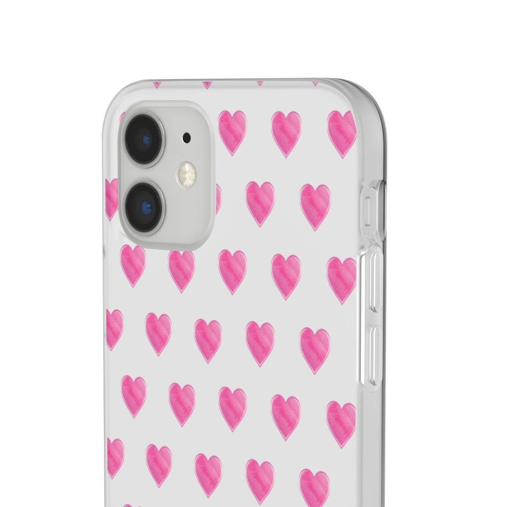 Flexible Phone Case Preppy Hearts Watercolor Pink | Etsy