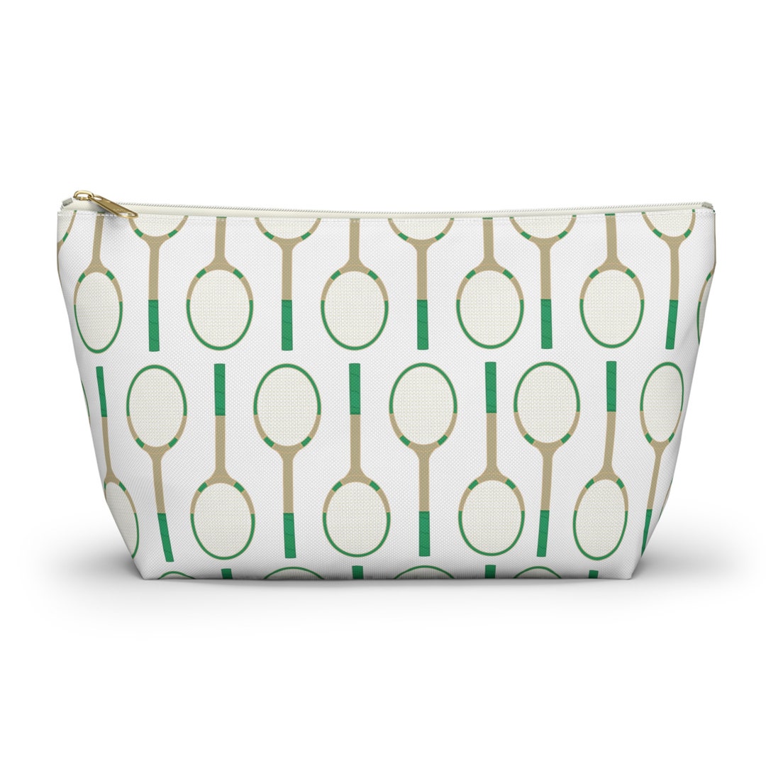 Vintage Tennis Racket in Green Preppy Pattern- Accessory Zip Pouch ...
