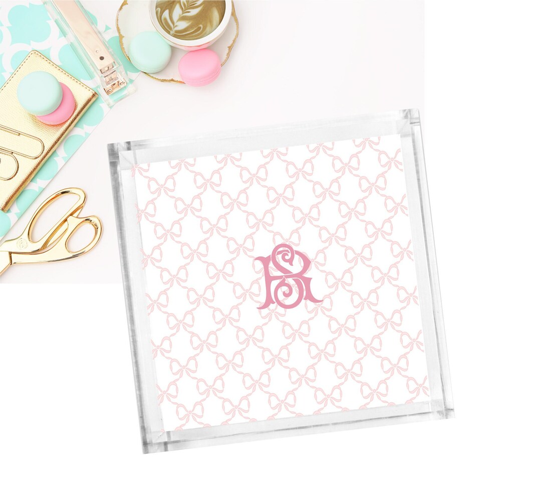 Lucite Acrylic Tray, Hostess Gift Toile Preppy Bow Pattern Pattern W ...