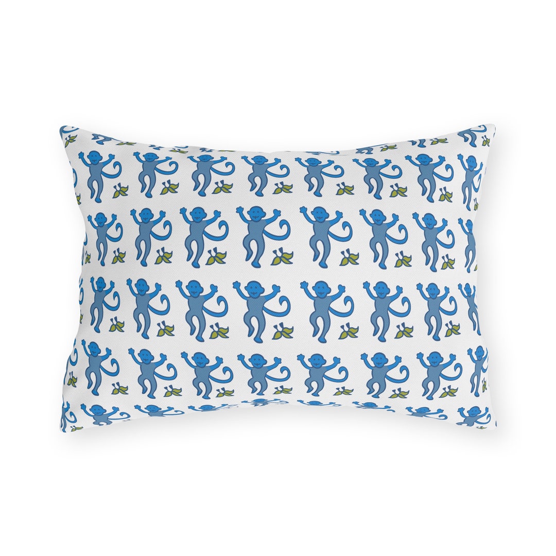 Outdoor Preppy Pillow, Monkey Pattern, With Insert, Blue Monkey Pattern ...