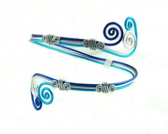 Arm Band, Arm Bracelet, Arm Cuff, Blue, Turquoise and Silver Aluminum ...