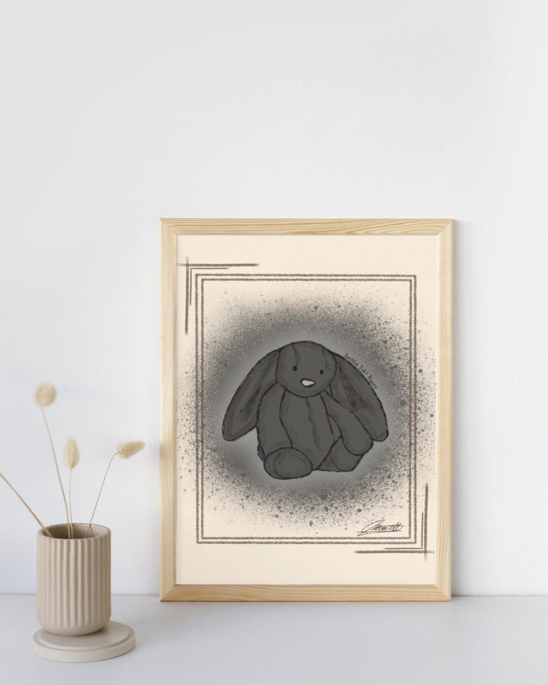Jellycat Bashful Inky Bunny Poster Print | Minimalist Cute Art | Rustic ...
