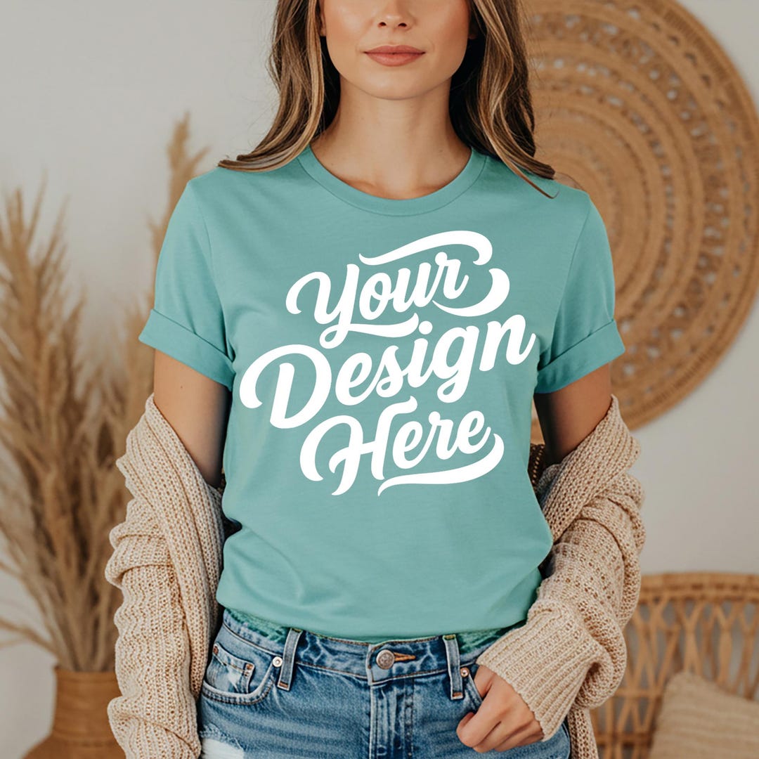 Dusty Blue T-shirt Mockup Bella Canvas 3001 With Model | Blue Tee ...