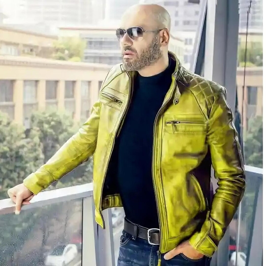 Mens Cafe Racer Yellow Retro Style Motorcycle Biker Leather Jacket - Etsy