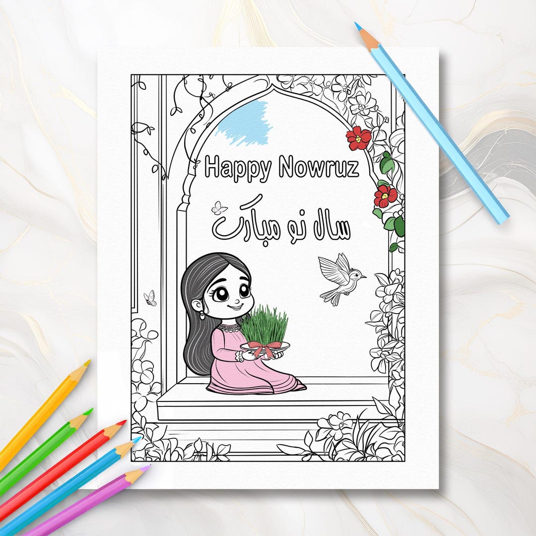 Nowruz Coloring Card and Activity – Persian New Year DIY Greeting Card ...