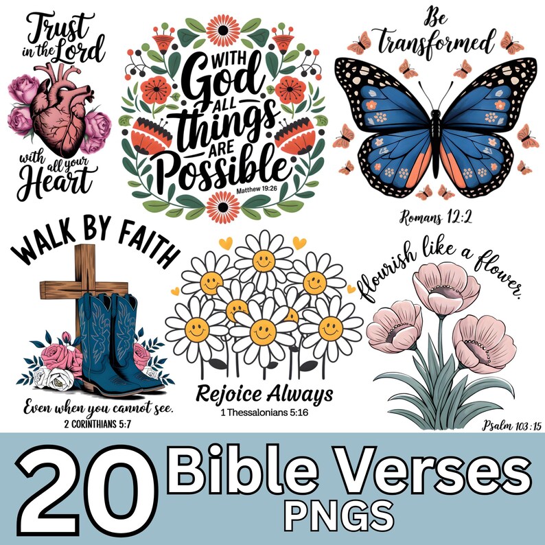 20 Bible Verses PNG Bundle | Christian Inspirational Quote PNG | Faith ...