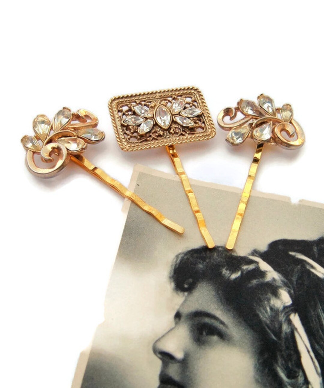 Upcycled Vintage Rhinestone Hair Bobby Pins: Hollywood Regency Bridal ...