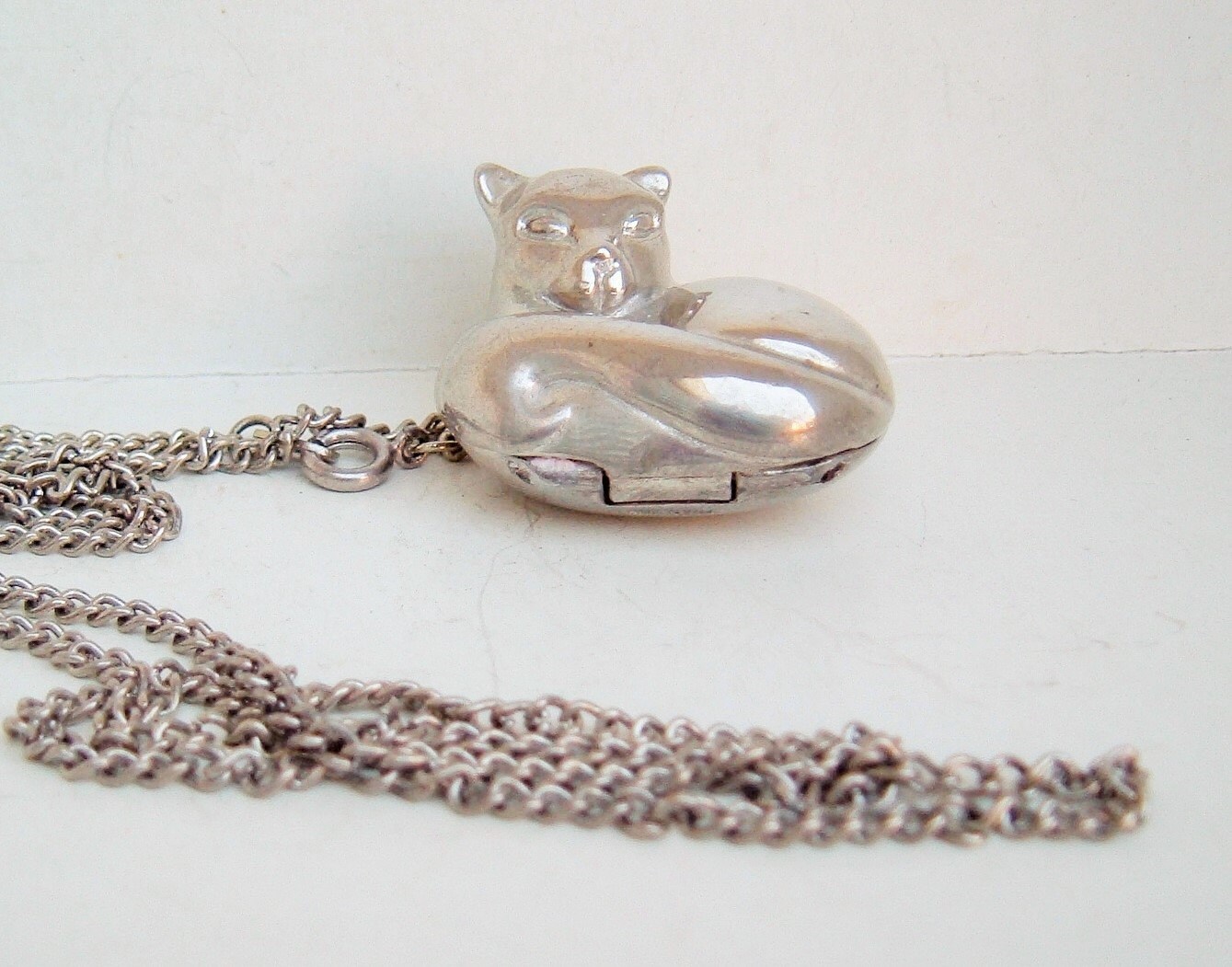 Silver Cat Necklace Perfume Locket Animal Locket Pill Box - Etsy
