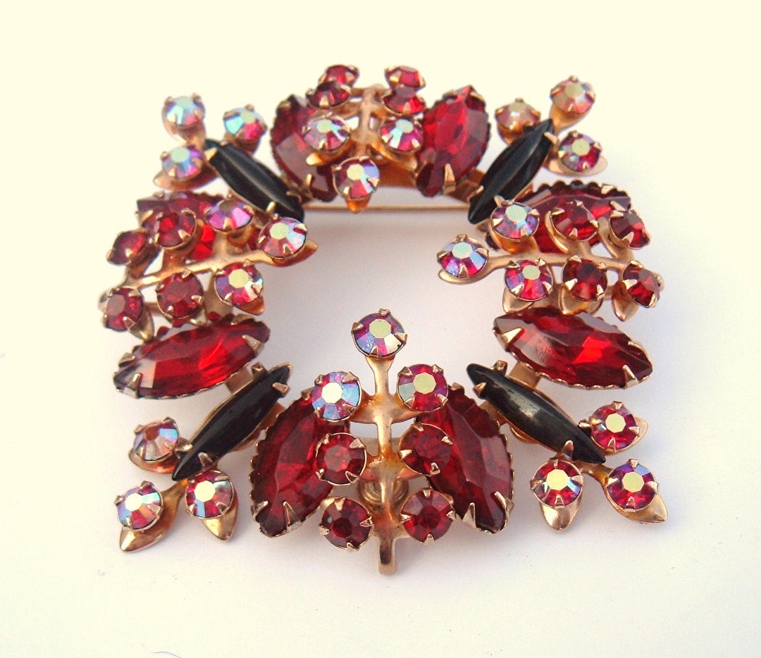 Red Rhinestone Vintage Big Brooch Pendant Statement Costume Jewelry ...