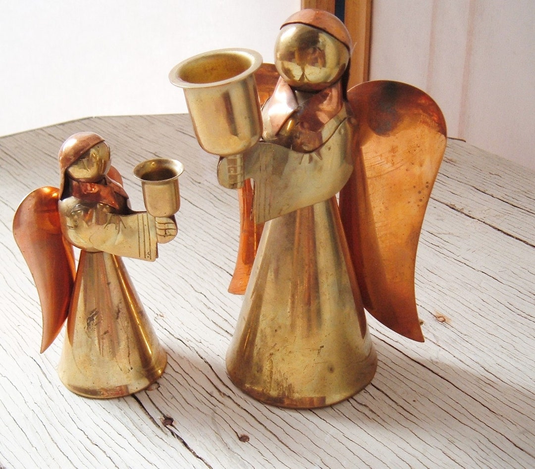 Vintage Copper and Brass Angel Candlestick Holders Made in Hong Kong ...