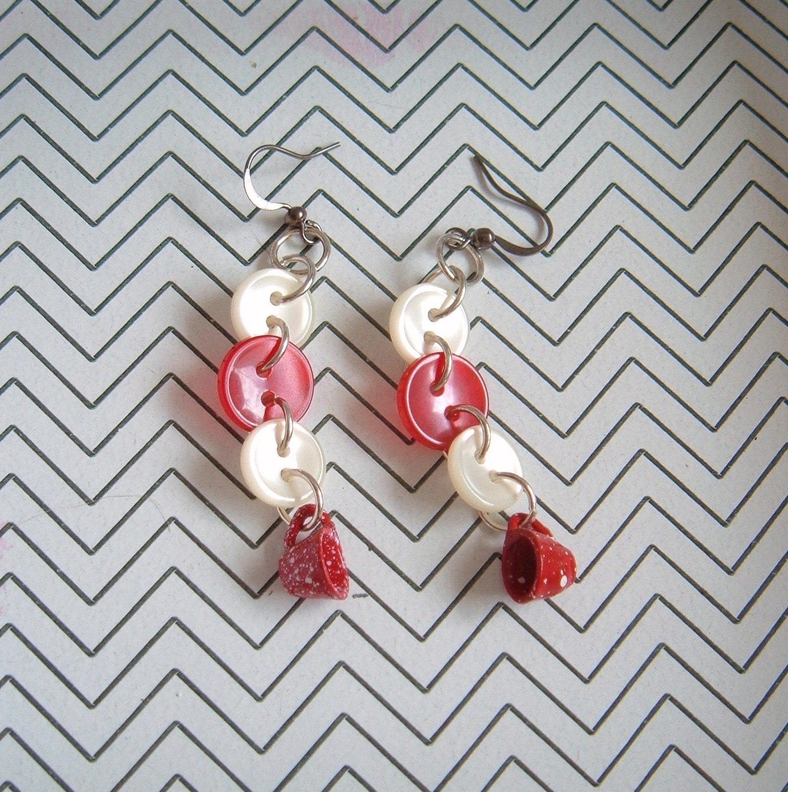 Red and White Doll Tea Coffee Cup Vintage Buttons Dangler - Etsy