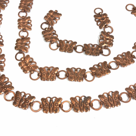 Vintage Copper Butterfly Link Mod Boho Belt Necklace … - Gem