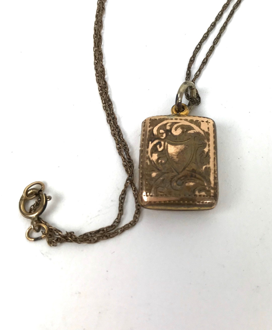 Vintage Etched Square Locket Necklace: Victorian Inspired Photo Pendant ...