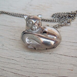 Silver Cat Necklace Perfume Locket Animal Locket Pill Box - Etsy