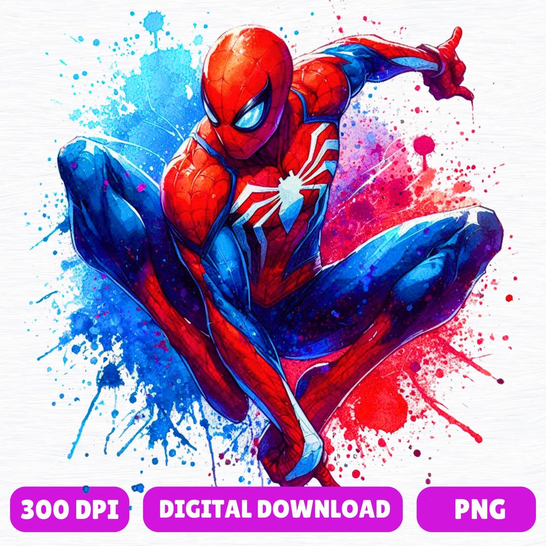 Spiderman PNG, Splash and Watercolor Png Sublimation, Superhero Movie ...