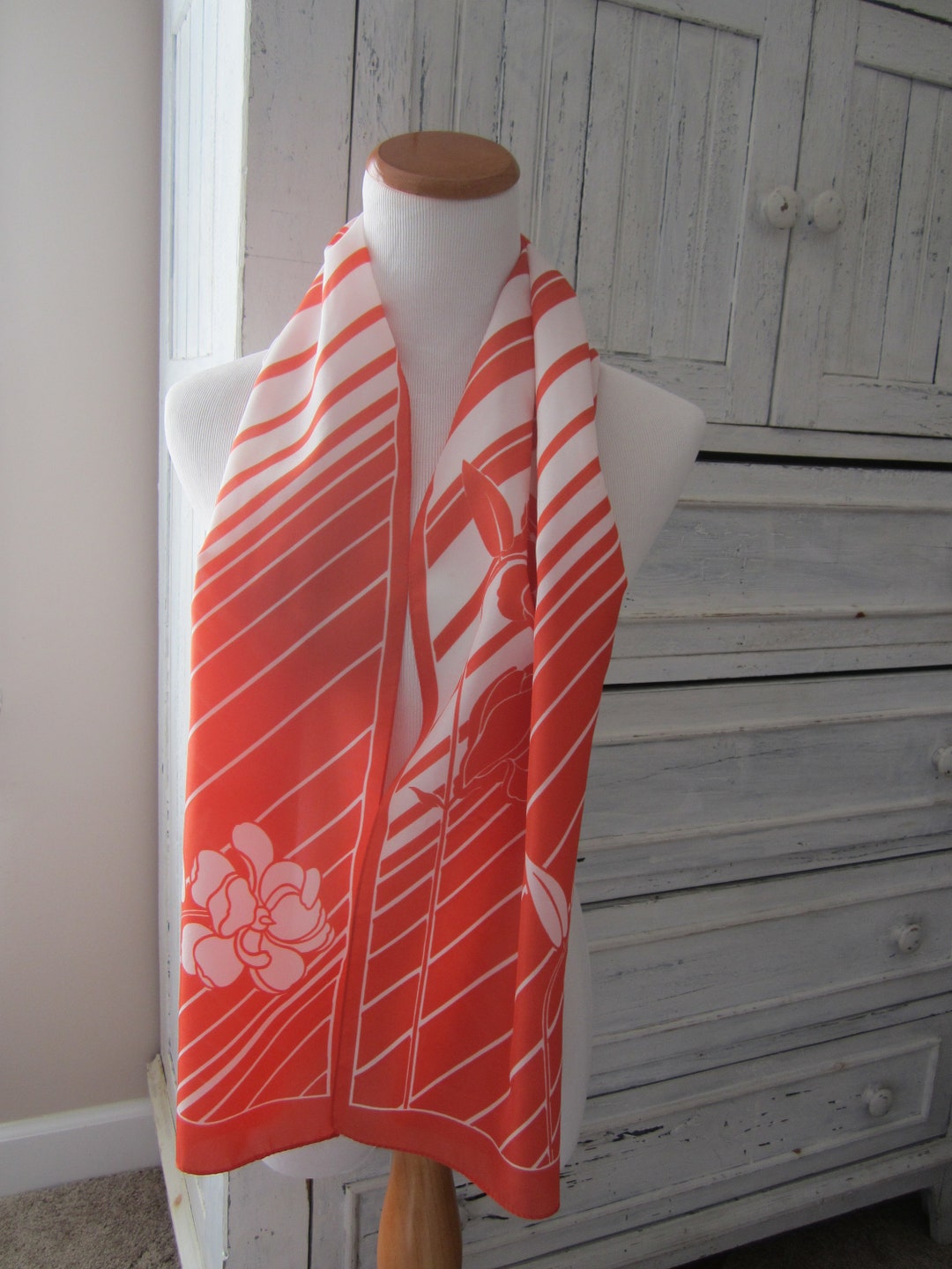Signed Patricia Paris Oblong Scarf Designer Orange and White - Etsy