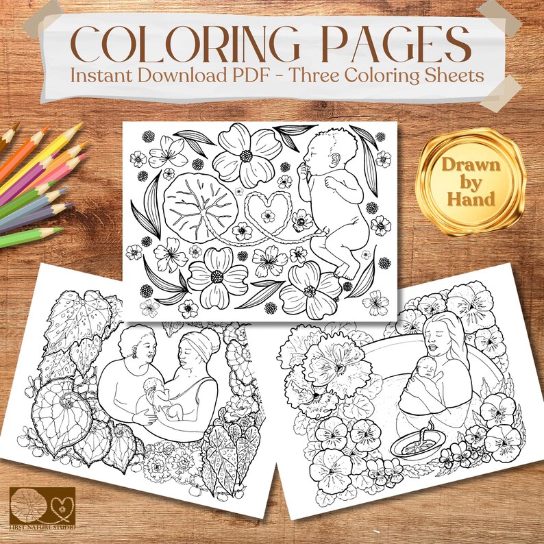 INSTANT DOWNLOAD Positive Birth Coloring Pages Set of 3 - Pregnancy ...