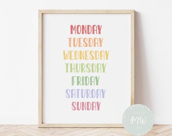 Rainbow Days of the Week Wall Print, Digital Download Print, Cute ...